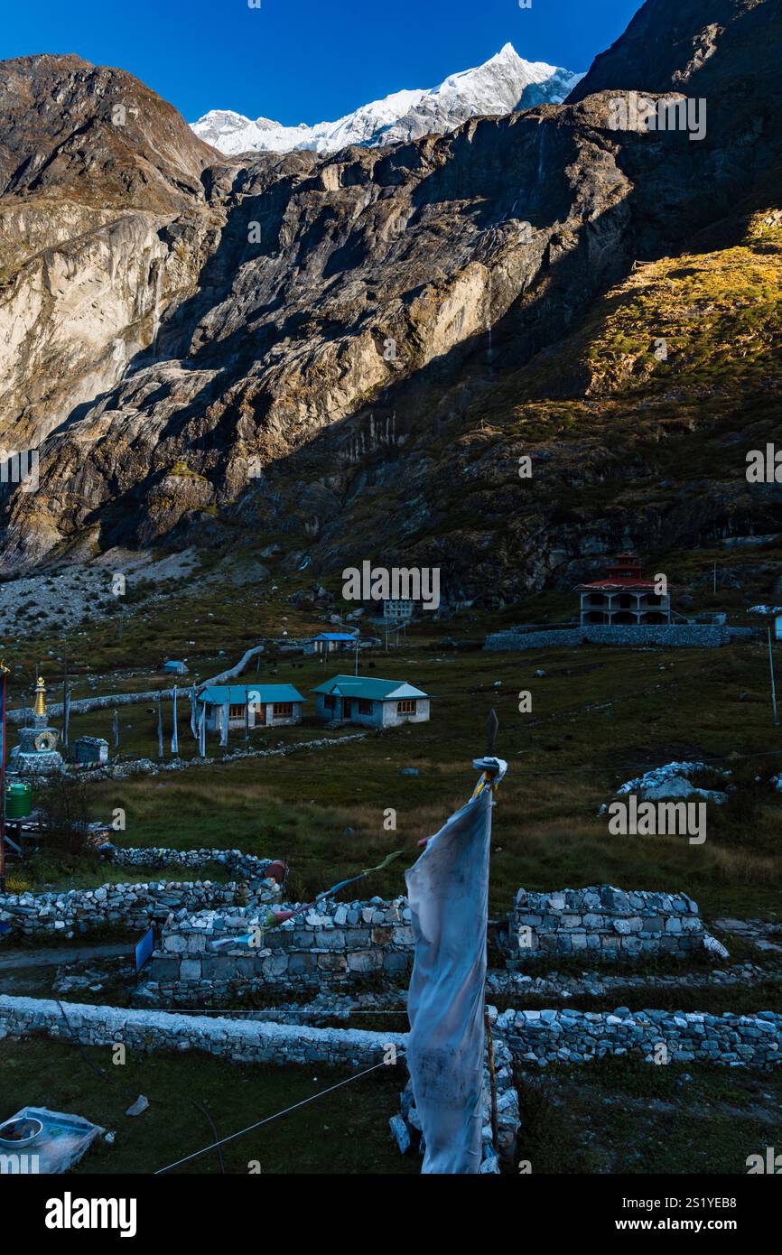 Langtang Lirung Mountain Sunrise Landscape seen from Langtang Village during Kyanjin Himalaya ...