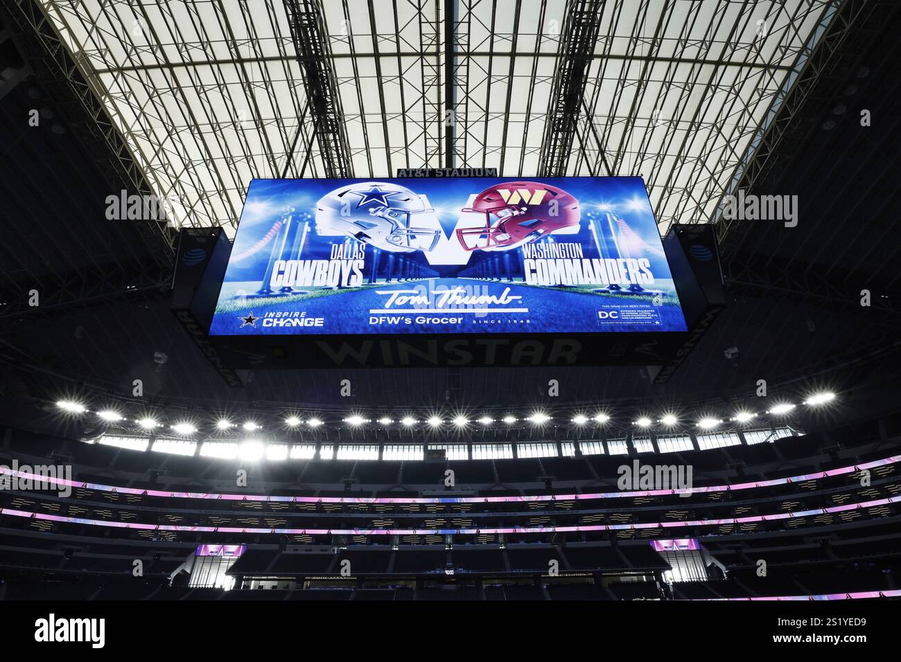 The videoboard at AT&T Stadium in a general stadium view (GV) shows the ...