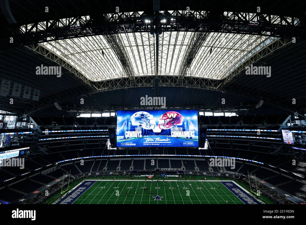 The videoboard at AT&T Stadium in a general stadium view (GV) shows the ...