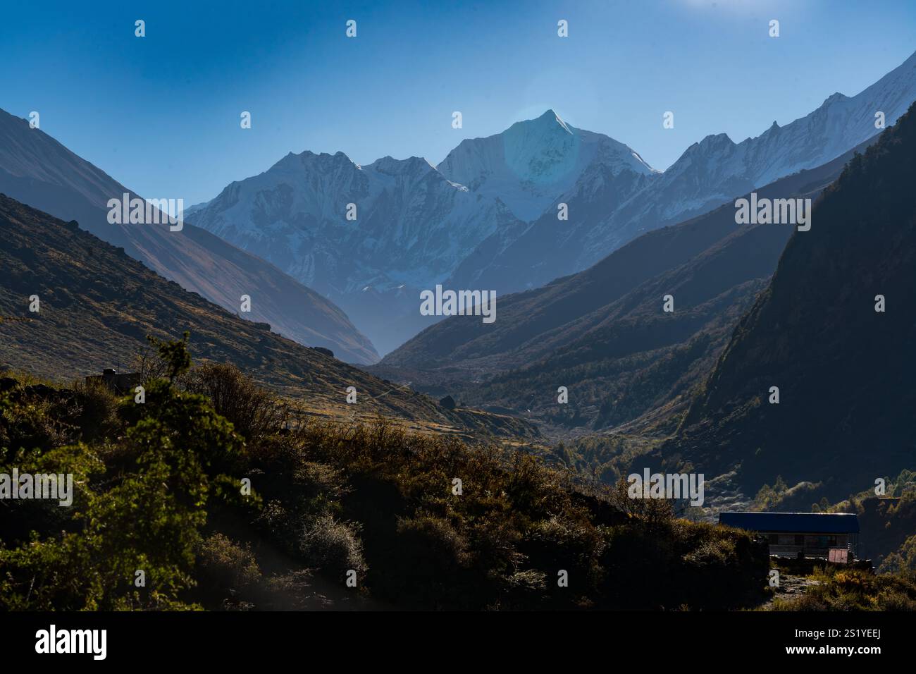Langtang Lirung Mountain Sunrise Landscape seen from Langtang Village during Kyanjin Himalaya ...