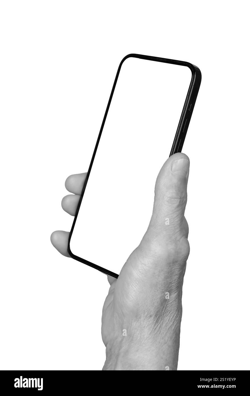 Smartphone mockup. Senior woman s wrinkled hand holding a mobile phone ...