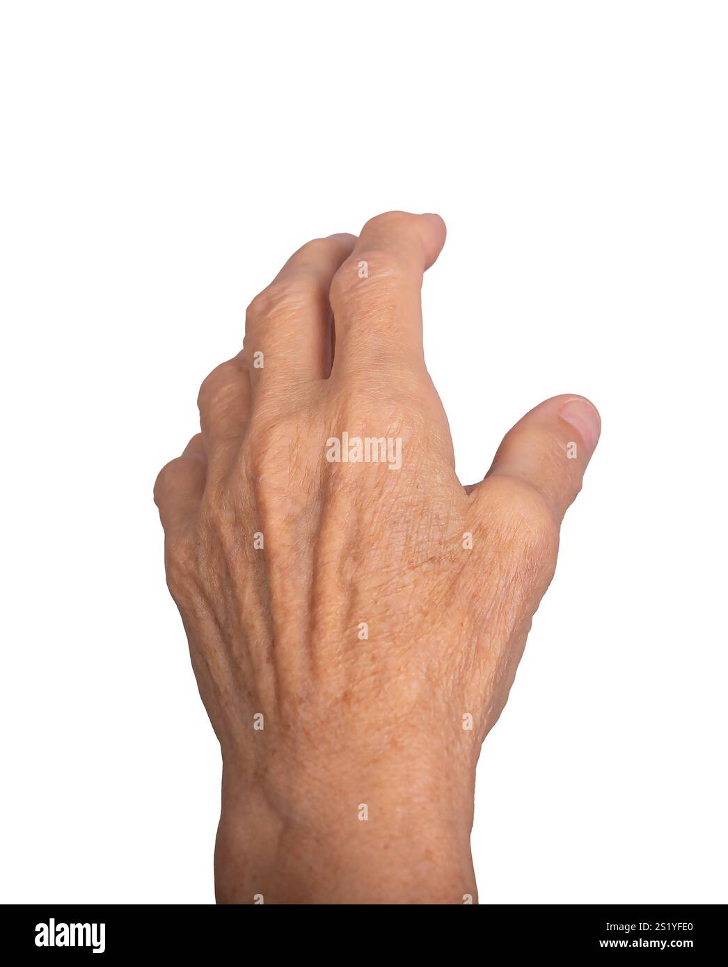 Outstretched hand gesture. Senior Caucasian woman s wrinkled hand ...