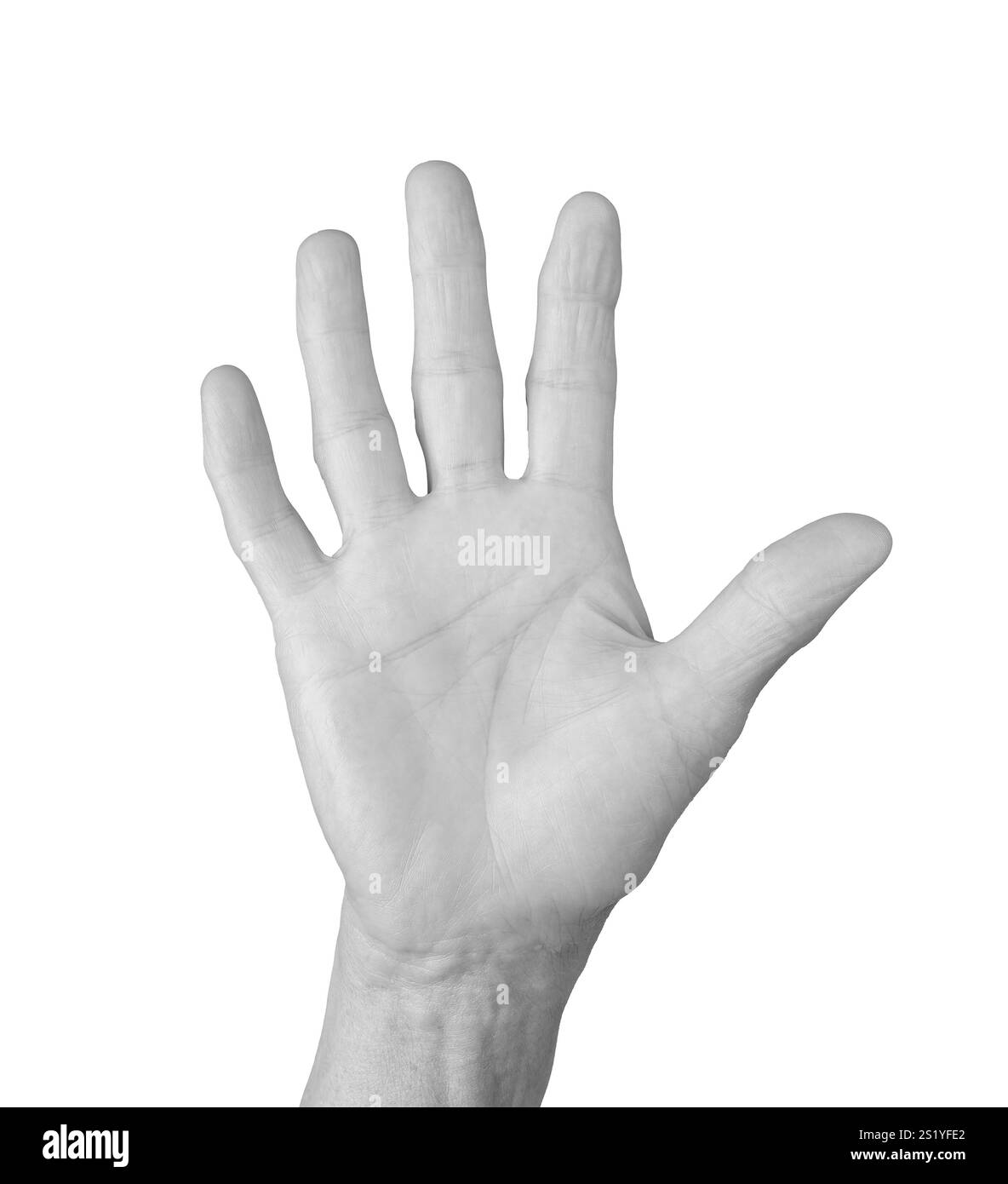Open palm gesture. Senior woman s wrinkled hand with fingers spread ...