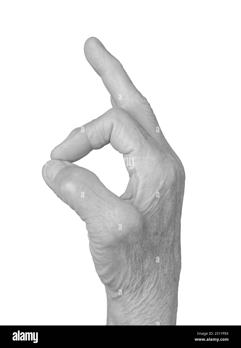OK hand gesture. Senior woman s wrinkled hand forming a circle with ...