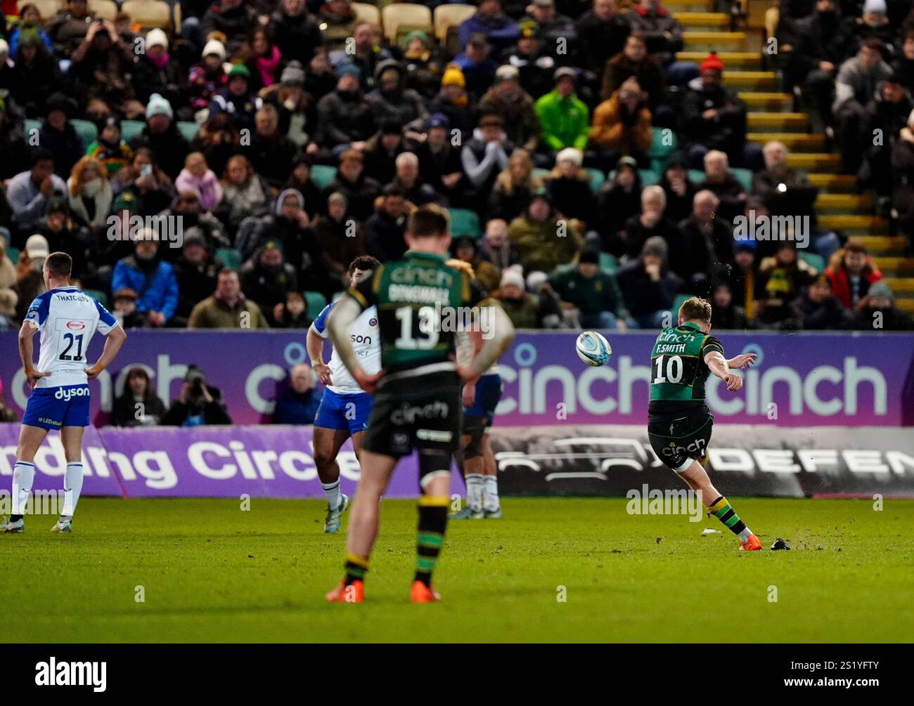 Northampton Saints' Fin Smith (right) scores a penalty with the last ...