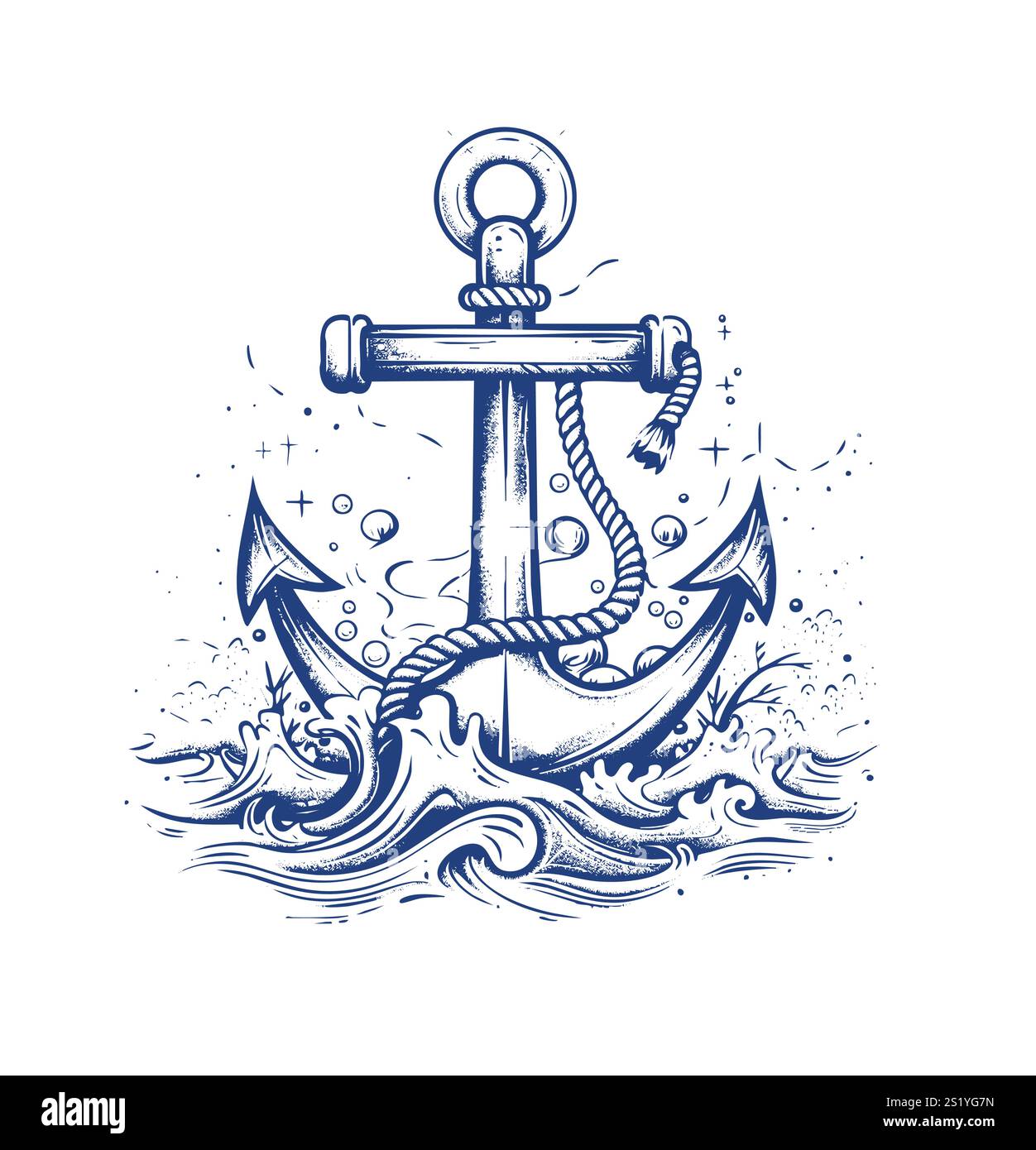 Ship anchor and rope in vintage engraving style. Sketch vector ...
