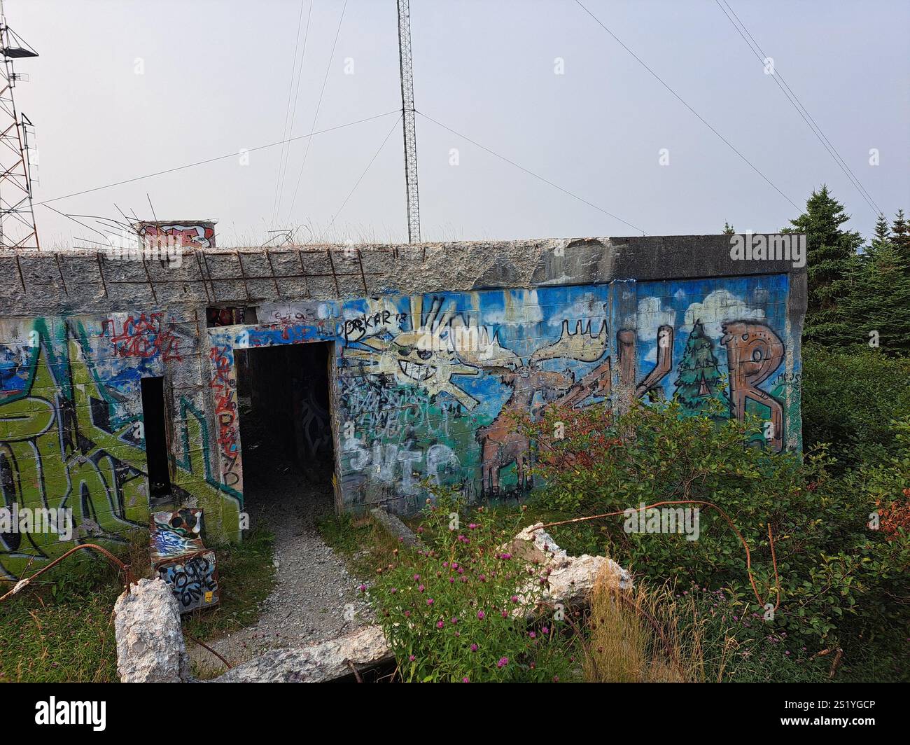 Entrance to operations building at Red Cliff Radar Station in Logy Bay ...