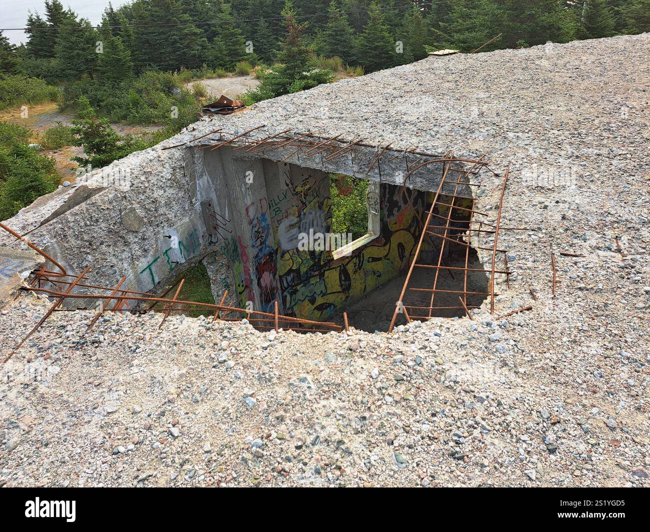 Holes in roof of radar building at Red Cliff Radar Station in Logy Bay ...