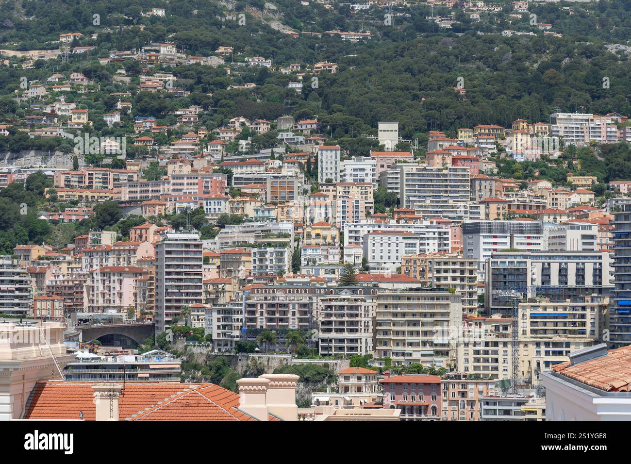 Monte Carlo, Monaco - View of the La Condamine district in Monaco with ...