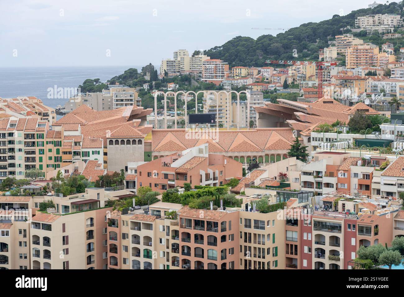 Monte Carlo, Monaco - View of the Fontvieille district in Monaco with ...