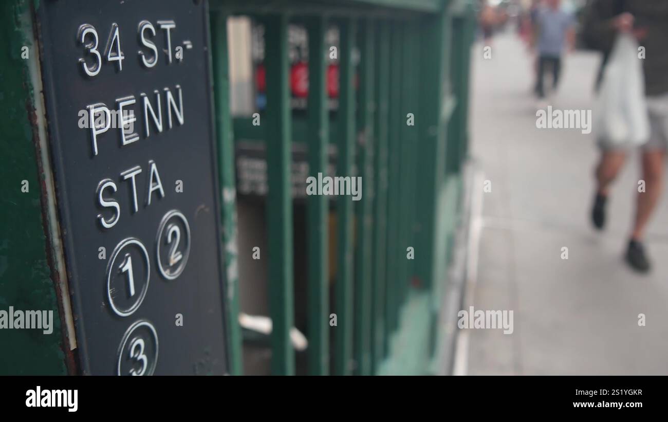 New York City subway sign, underground metro station. Metropolitan ...
