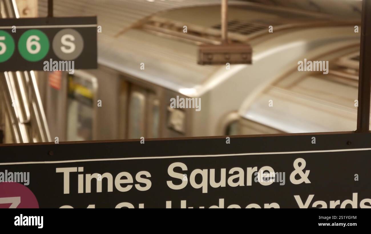New York subway station interior, underground metropolitan platform ...