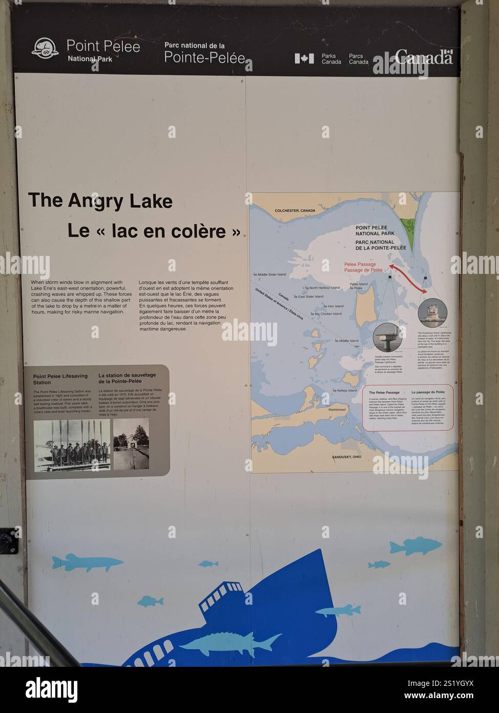 Information sign on the angry lake at Tip Exhibit at Point Pelee ...