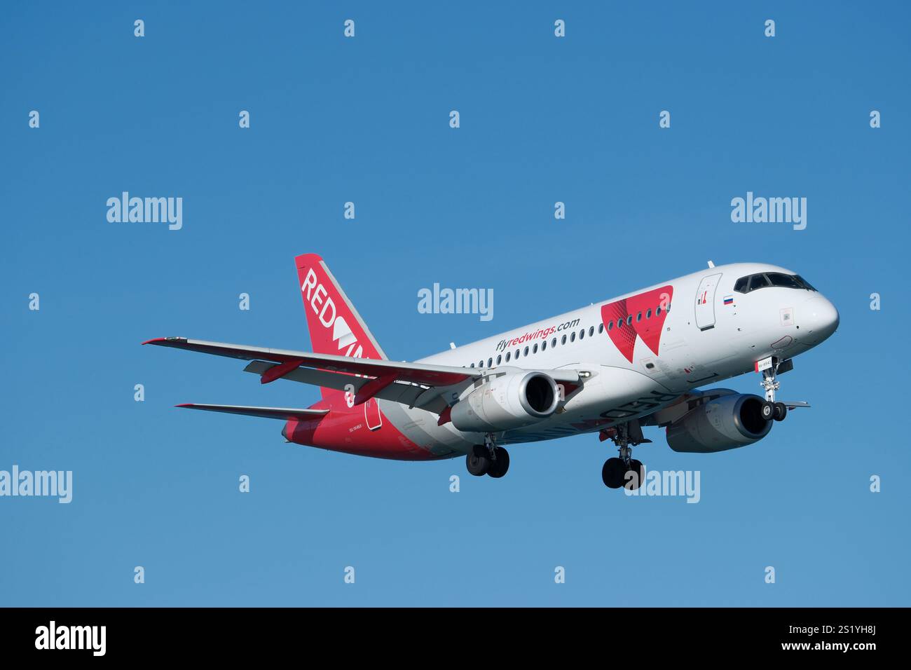 Red Wings aircraft landing at Batumi Airport. SSJ 100 landing at ...