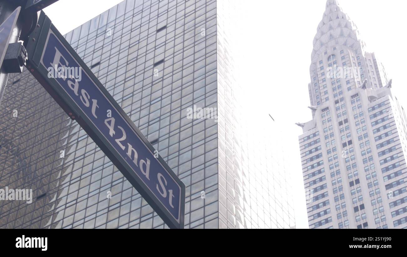 New York City crossroad, 42 street intersection road sign on post ...