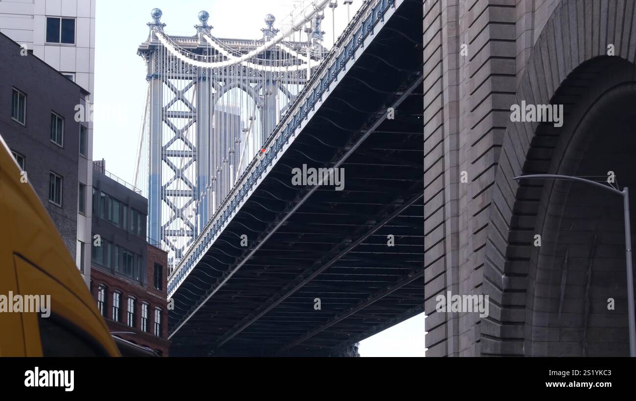 New York City Manhattan Bridge in Dumbo, Brooklyn. Archway on Water ...