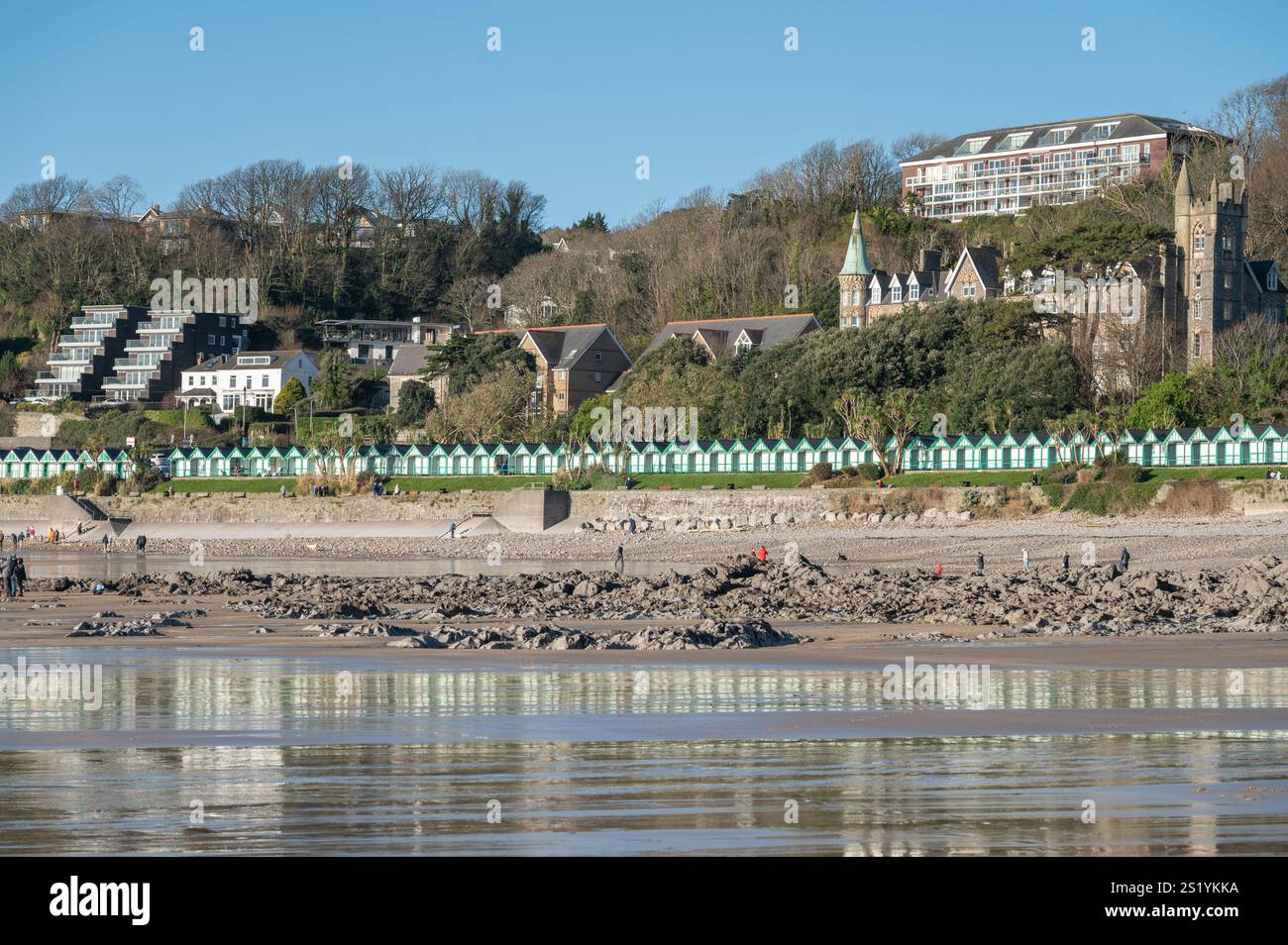 Scottish baronial-style mansion and beach chalets, Langland Bay, Gower ...