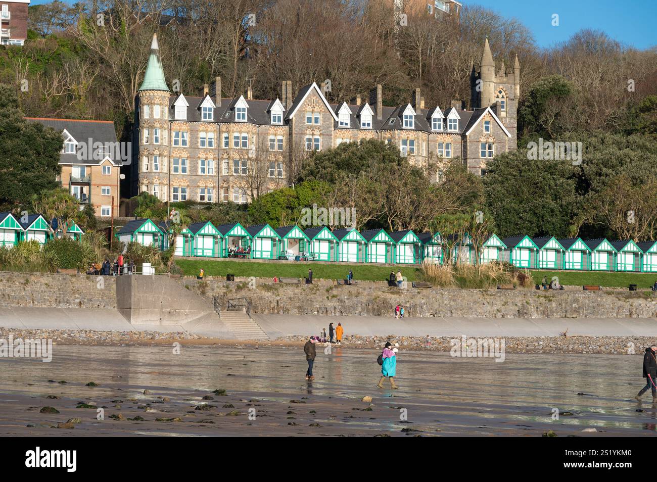 Scottish baronial-style mansion and beach chalets, Langland Bay, Gower ...