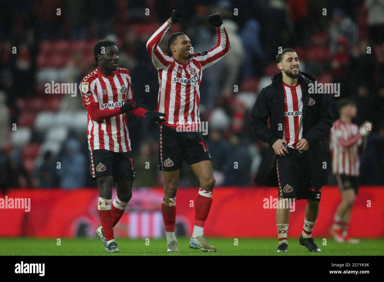 Stadium Of Light, Sunderland on Sunday 5th January 2025. Sunderland's Eliezer Mayenda (L ...