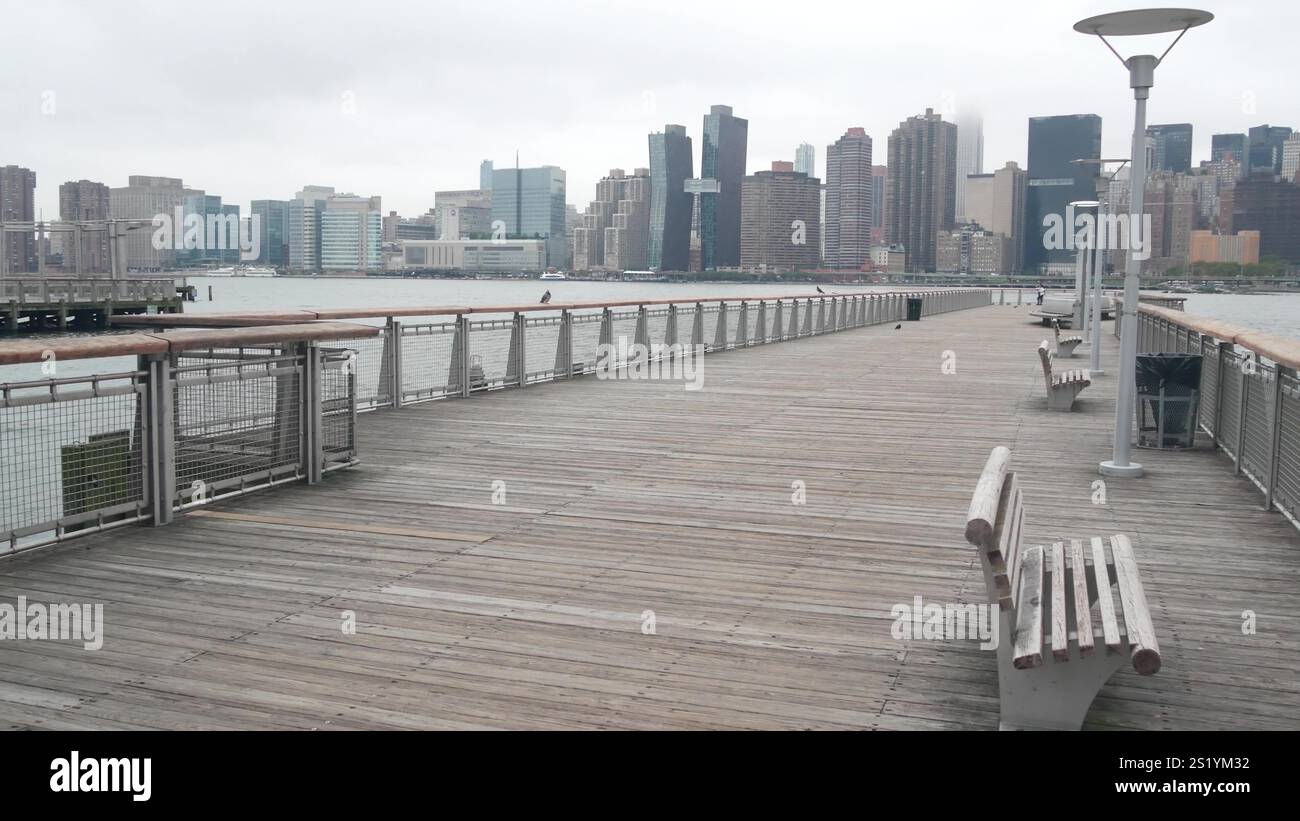 New York City waterfront skyline, Manhattan Midtown buildings ...