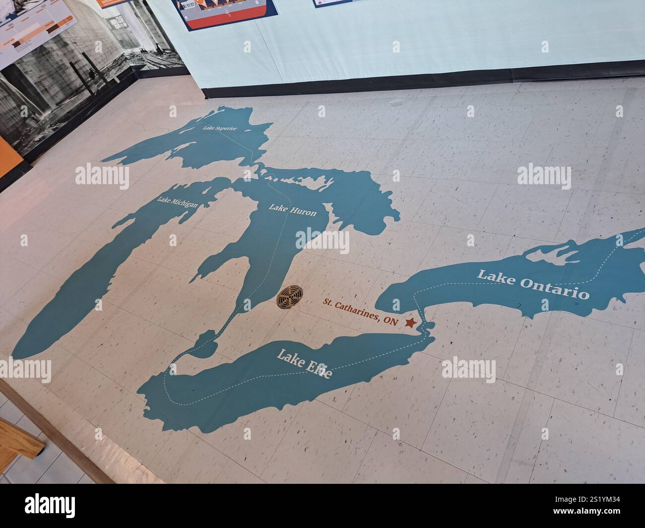 Map of the Great Lakes sign on the floor inside St. Catharines Museum ...