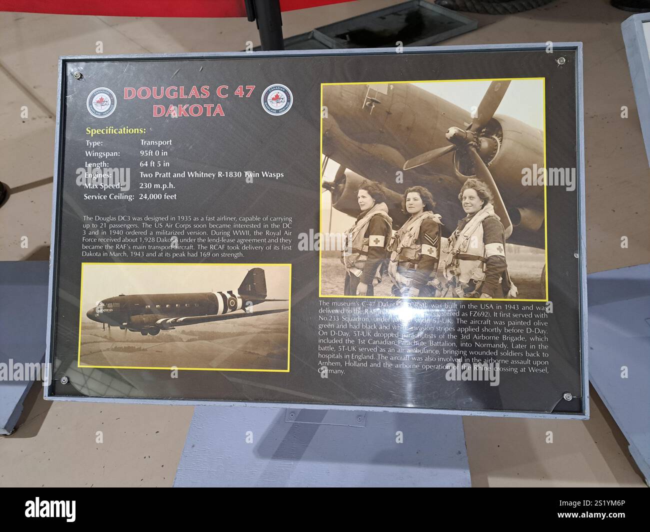 Information sign for Douglas C-47 Dakota at Canadian Warplane Heritage ...