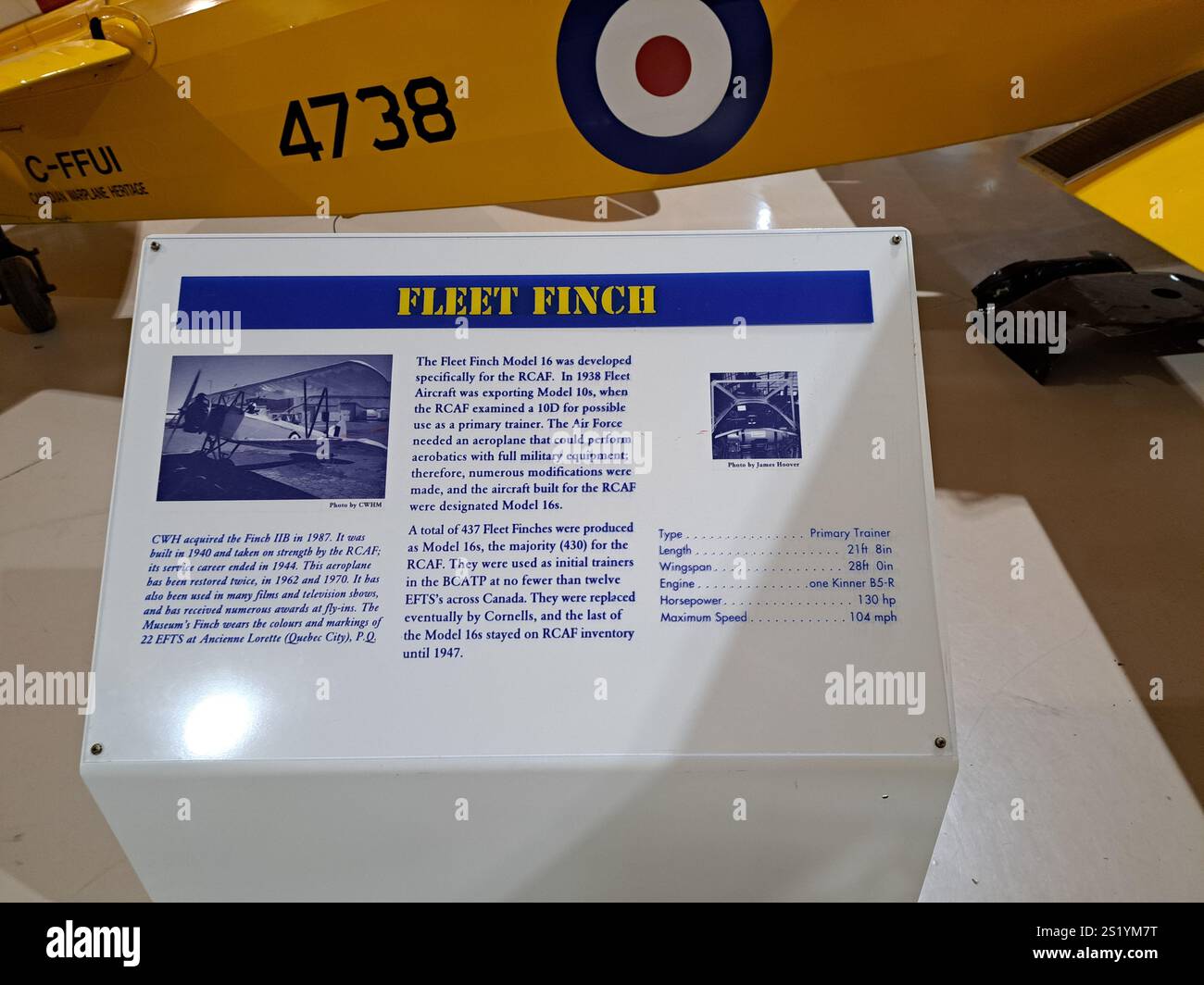 Information sign for Fleet Finch Model 16 at Canadian Warplane Heritage ...