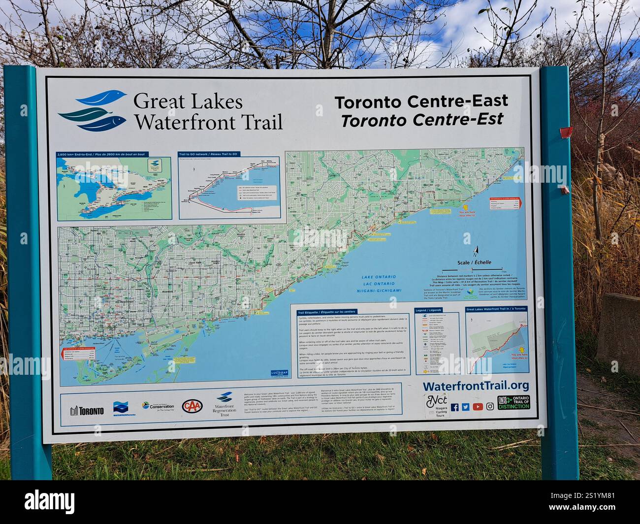 Great Lakes Waterfront Trail sign at East Point Park in Scarborough ...