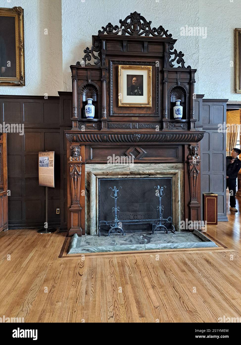 Fireplace in the Great Hall on the main floor inside Casa Loma on ...