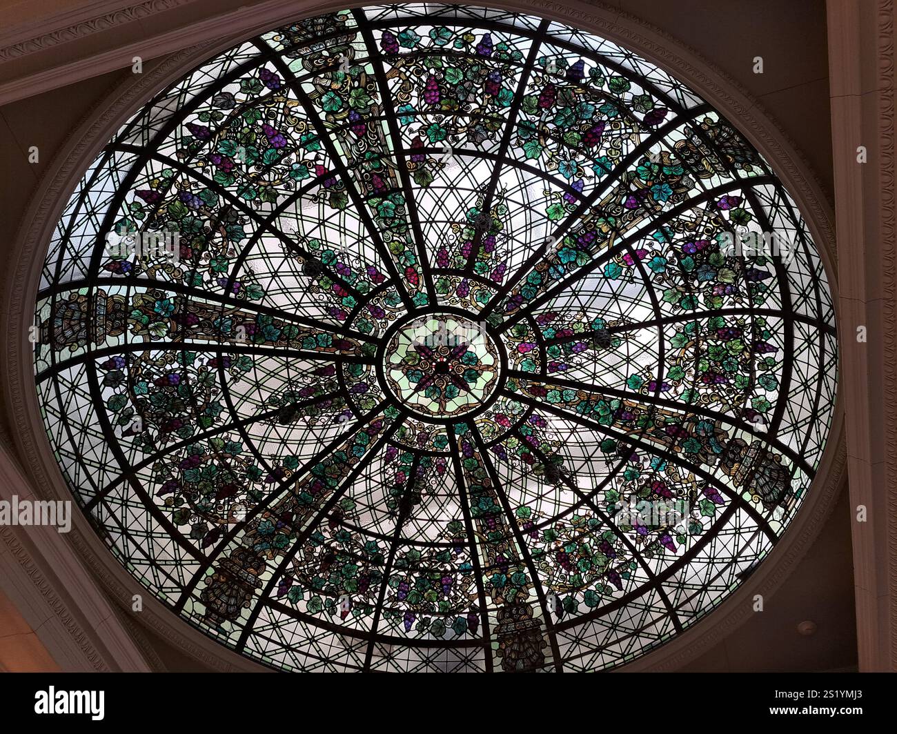 Stained glass dome in the grand hall inside Casa Loma on Austin Terrace ...