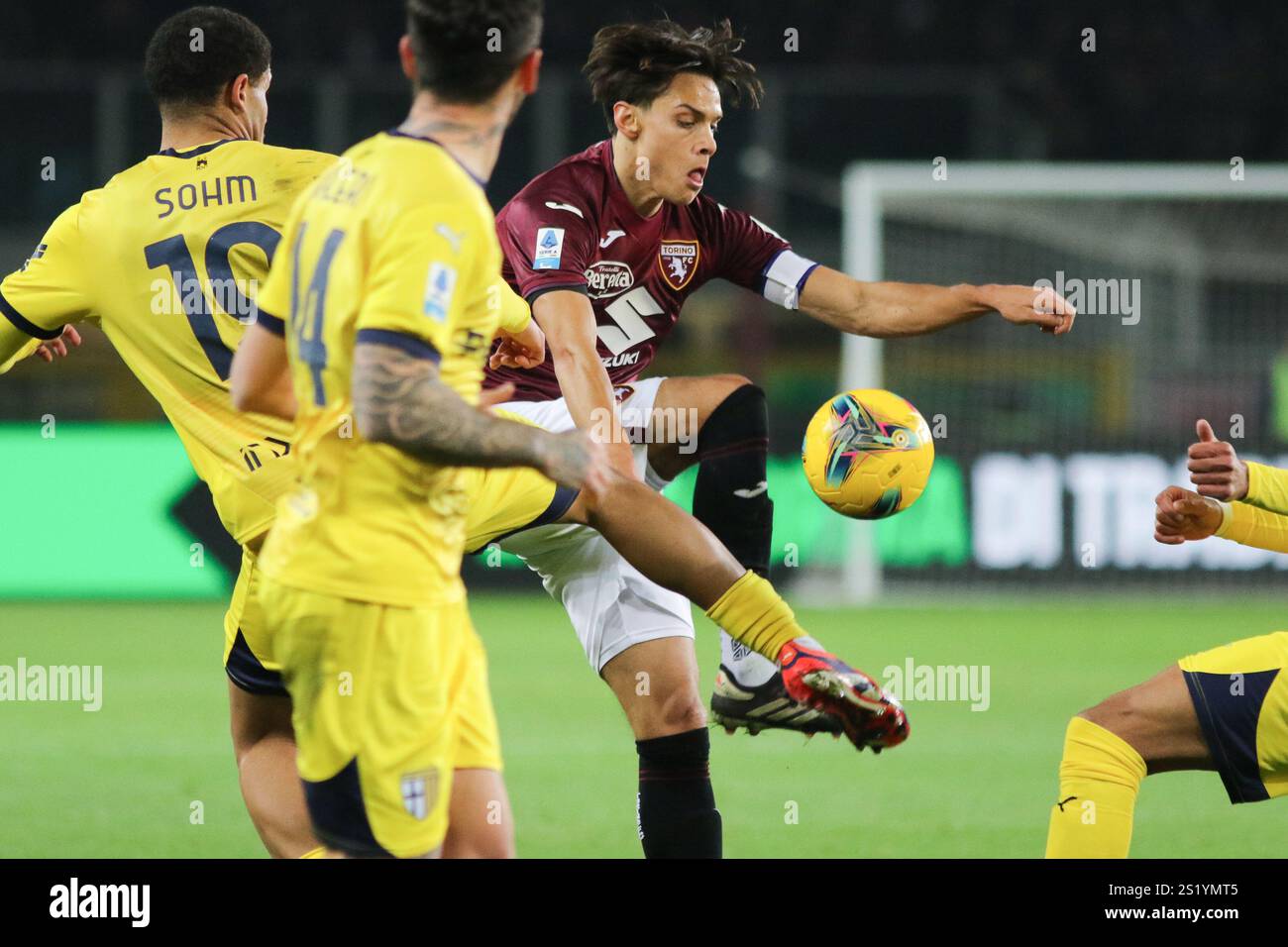 Turin, Italy -5 January 2025: Simon Sohm of Parma and Samuele Ricci of ...