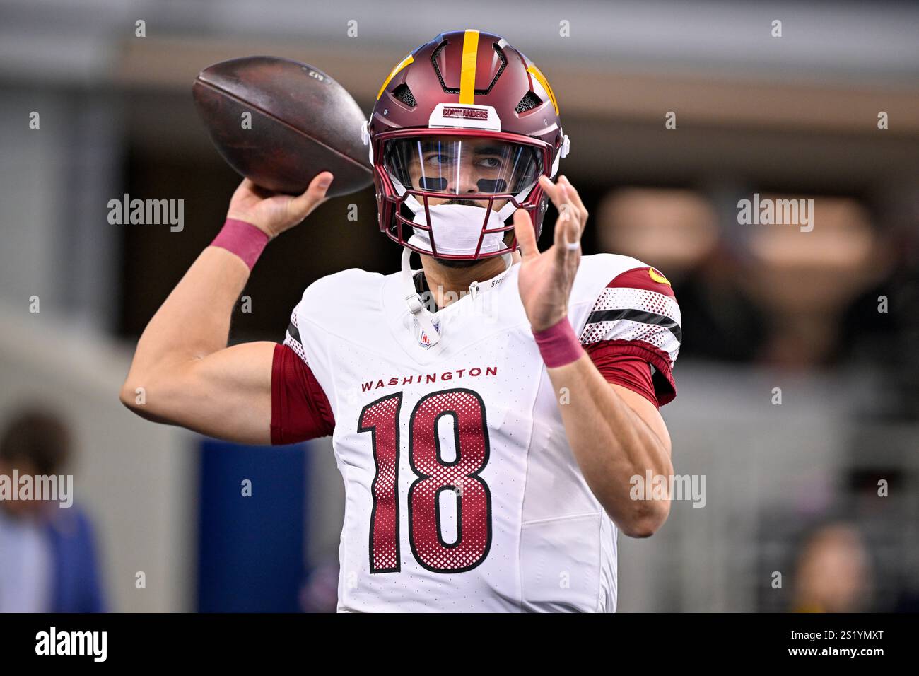 Washington Commanders quarterback Marcus Mariota works out prior to an ...