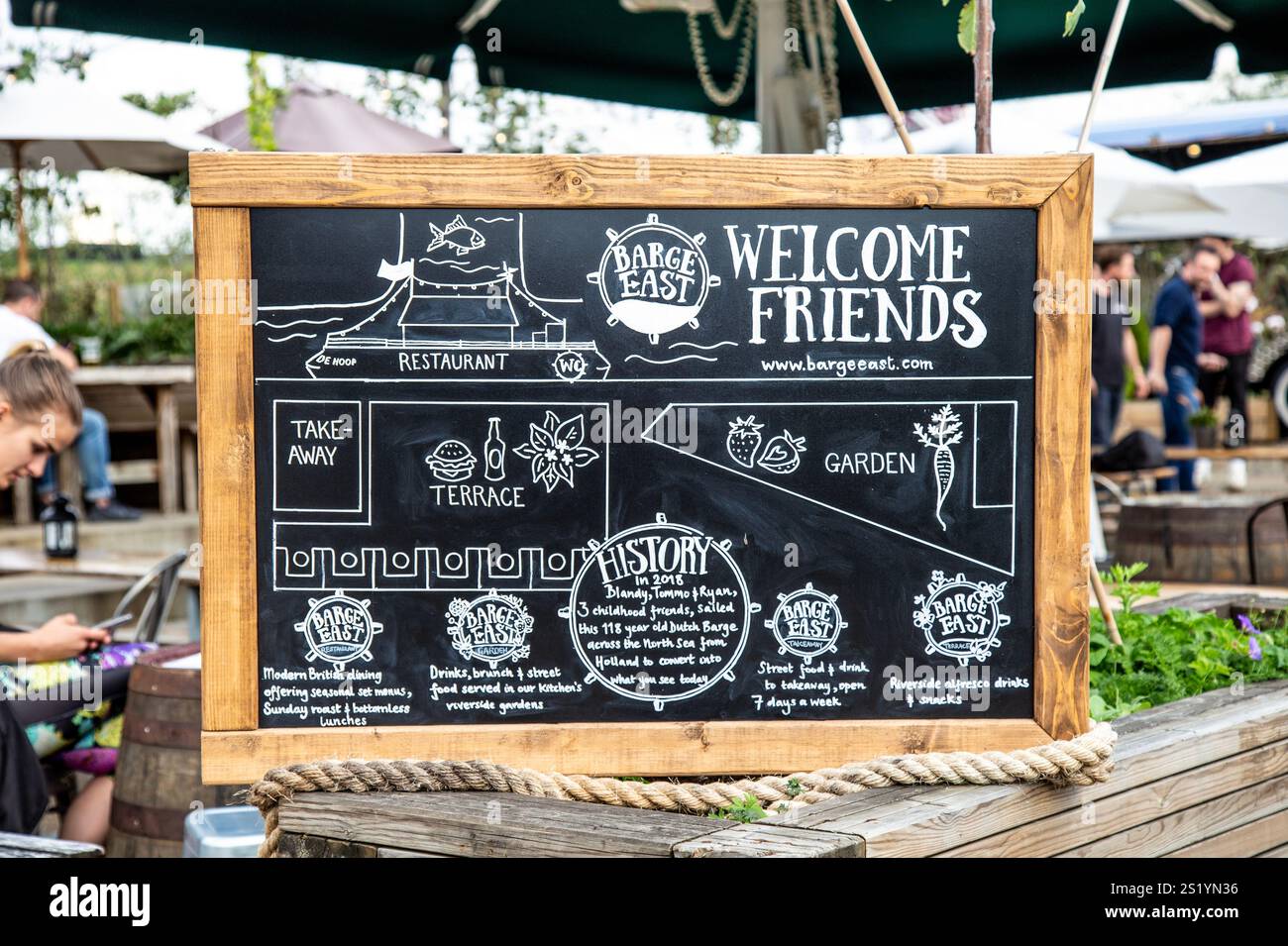 Blackboard sign for Barge East restaurant barge in Stratford / Hackney ...