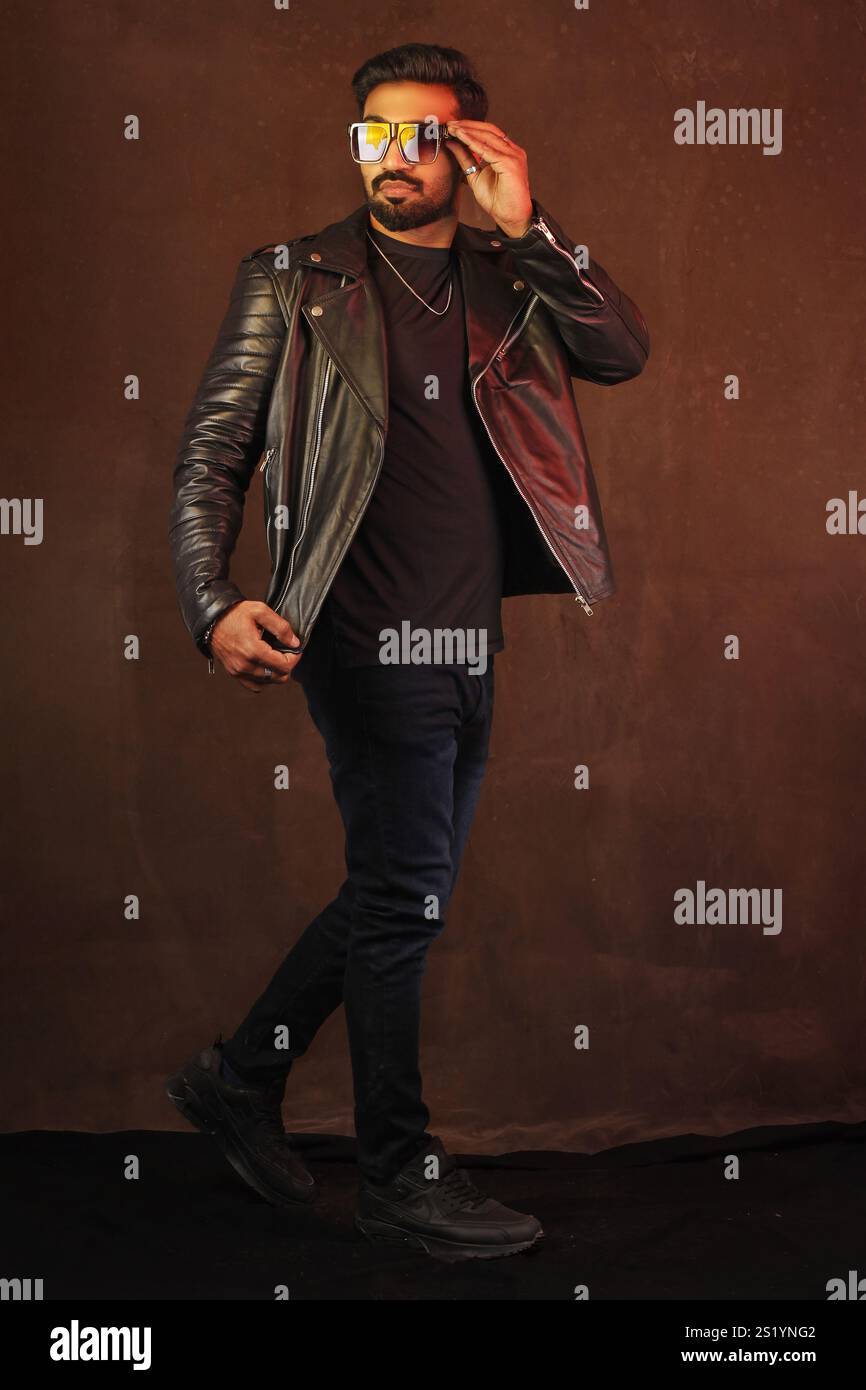 vicky kaushal looks alike pakistani male model posing in black leather ...