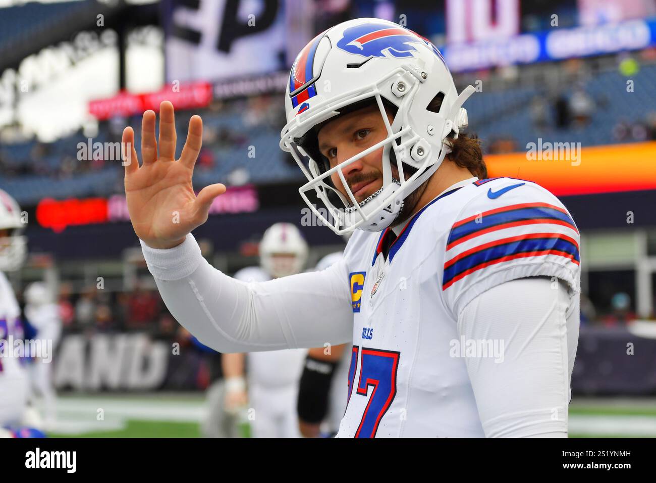Buffalo Bills quarterback Josh Allen (17) waves to fans prior to an NFL ...