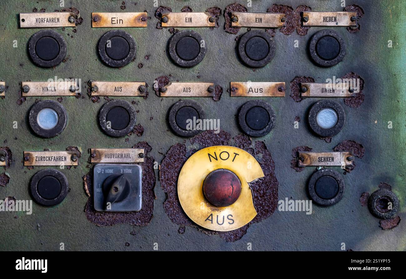 Control elements of an old industrial machine, printing machine of a ...