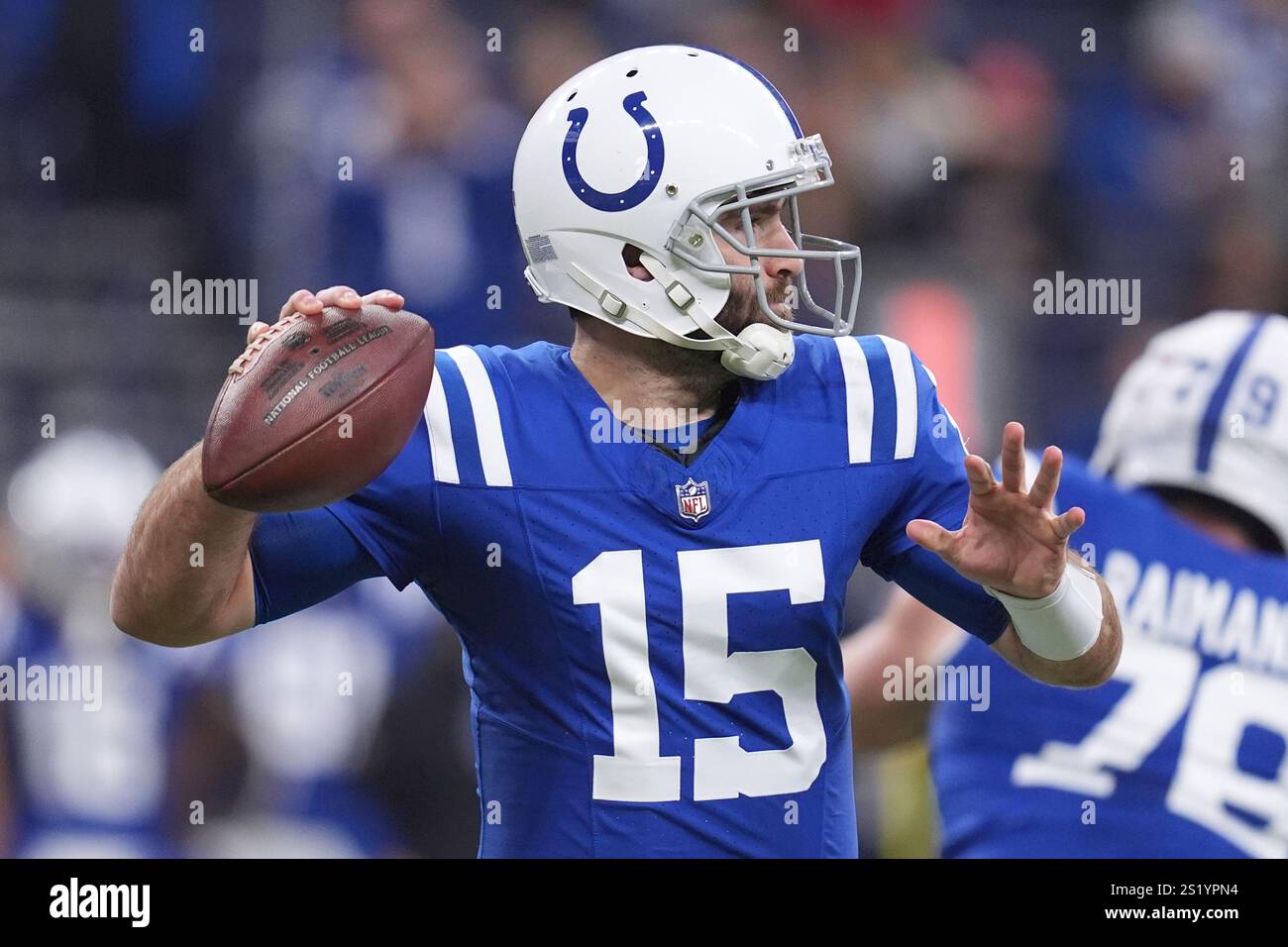 Indianapolis Colts quarterback Joe Flacco (15) throws a pass during the ...