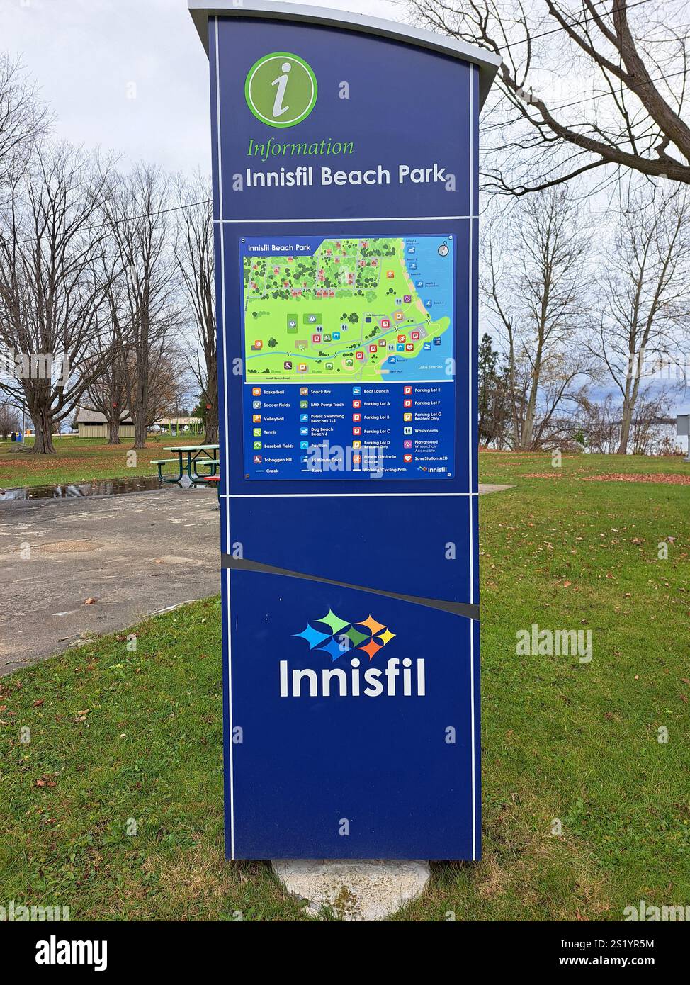 Information map sign at Innisfil Beach Park in Innisfil, Ontario ...
