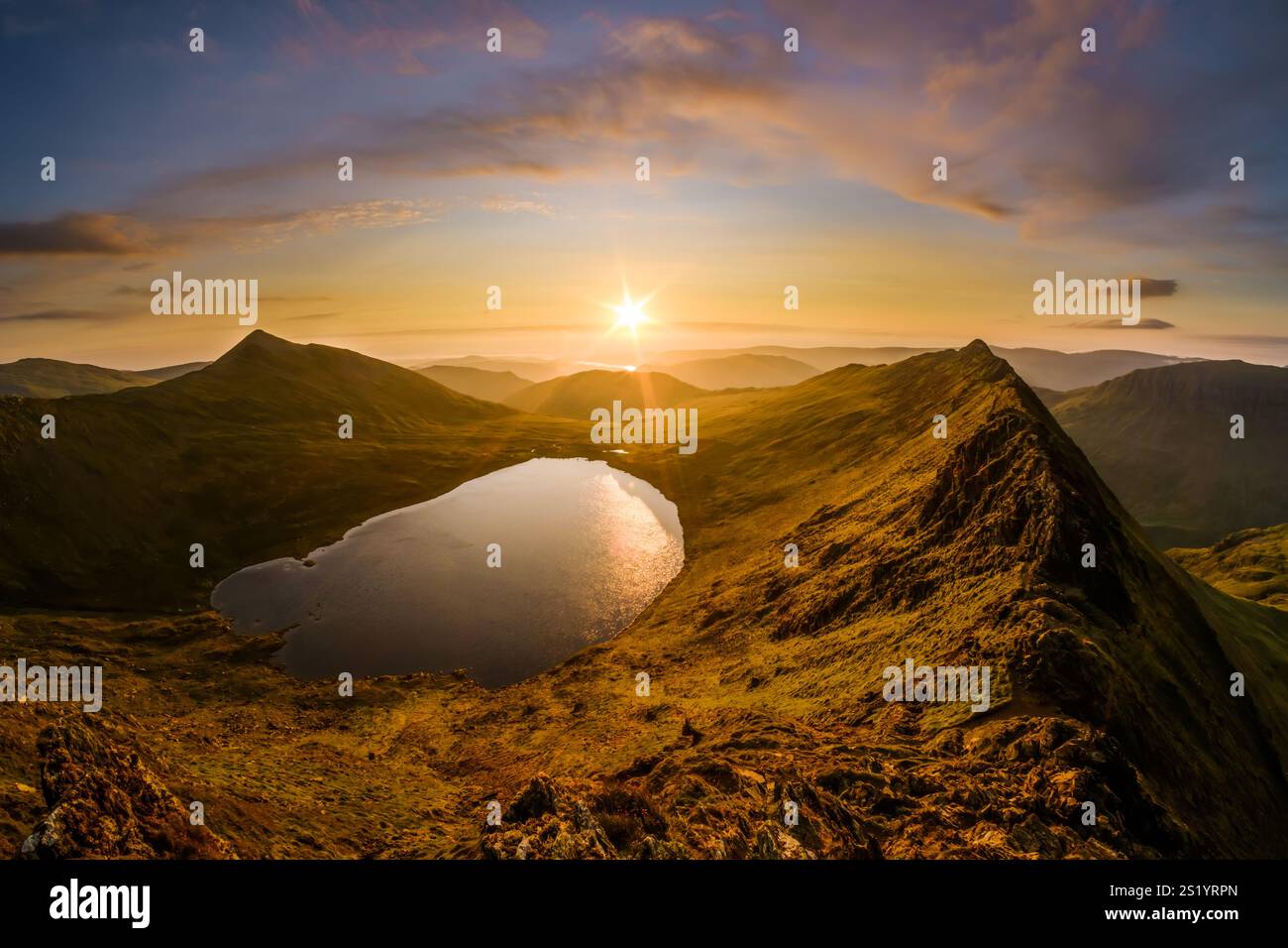 Catstye Cam, Red Tarn & Striding Edge, seen at sunrise from the ...