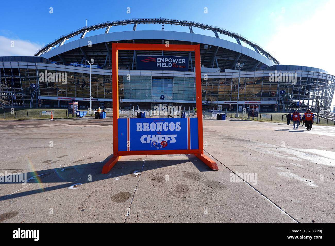 Sign stands outside Empower Field at Mile High before the Denver ...