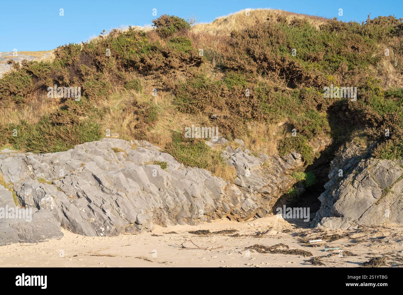 Bone cave at Prissen's or Spritsail Tor, Broughton Bay, Gower, Wales ...