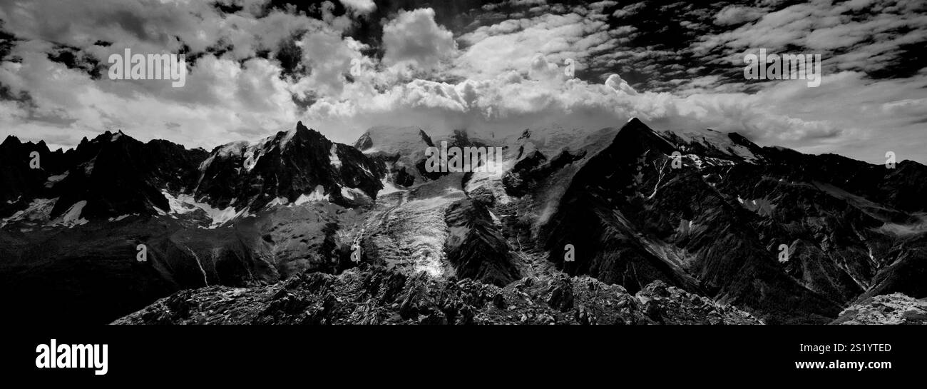 Panorama of a snowy Mont Blanc massif from Le Brevent, Chamonix, Haute ...