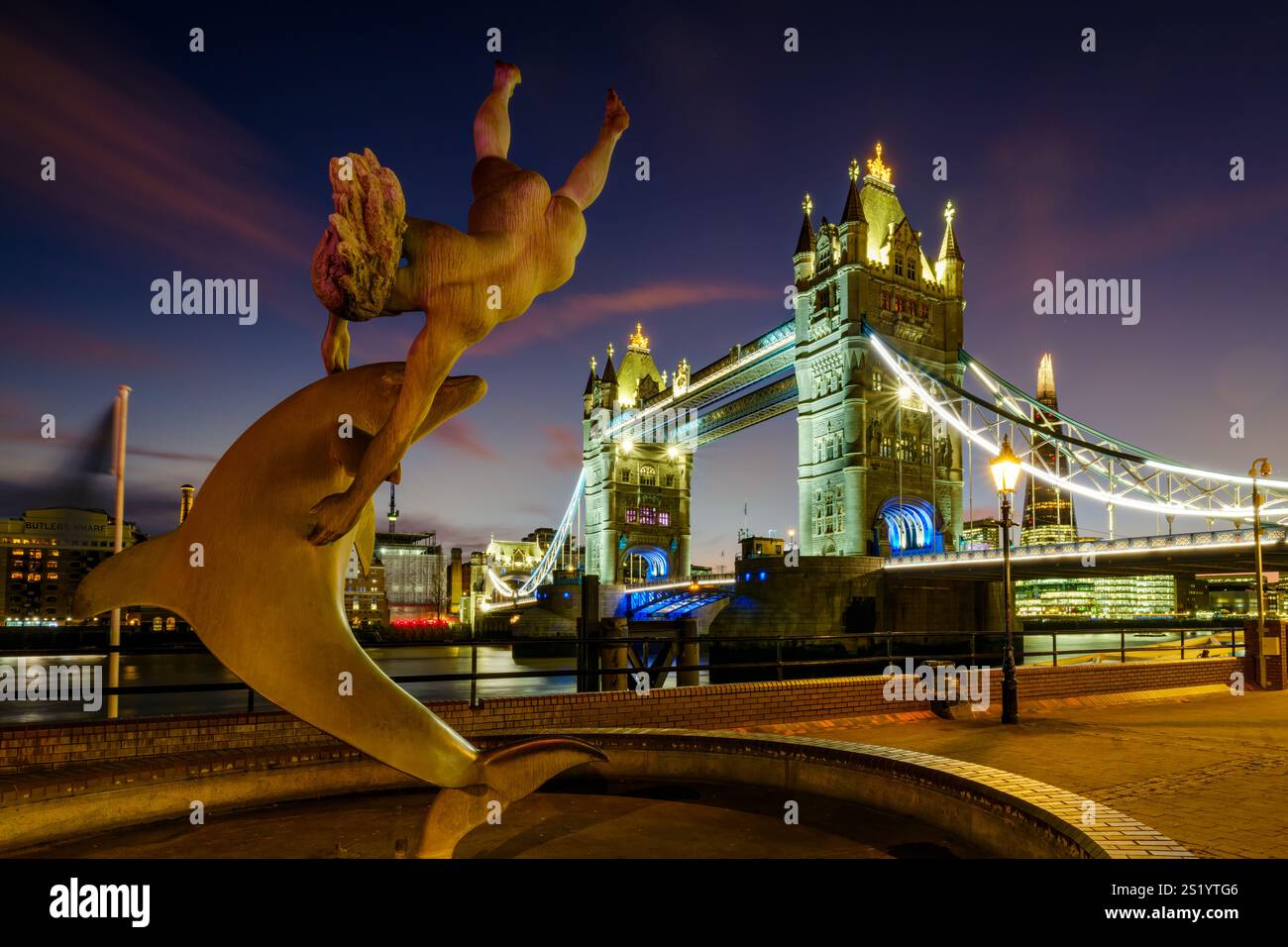 Tower Bridge & Girl With A Dolphin sculpture by David Wynne, on the ...