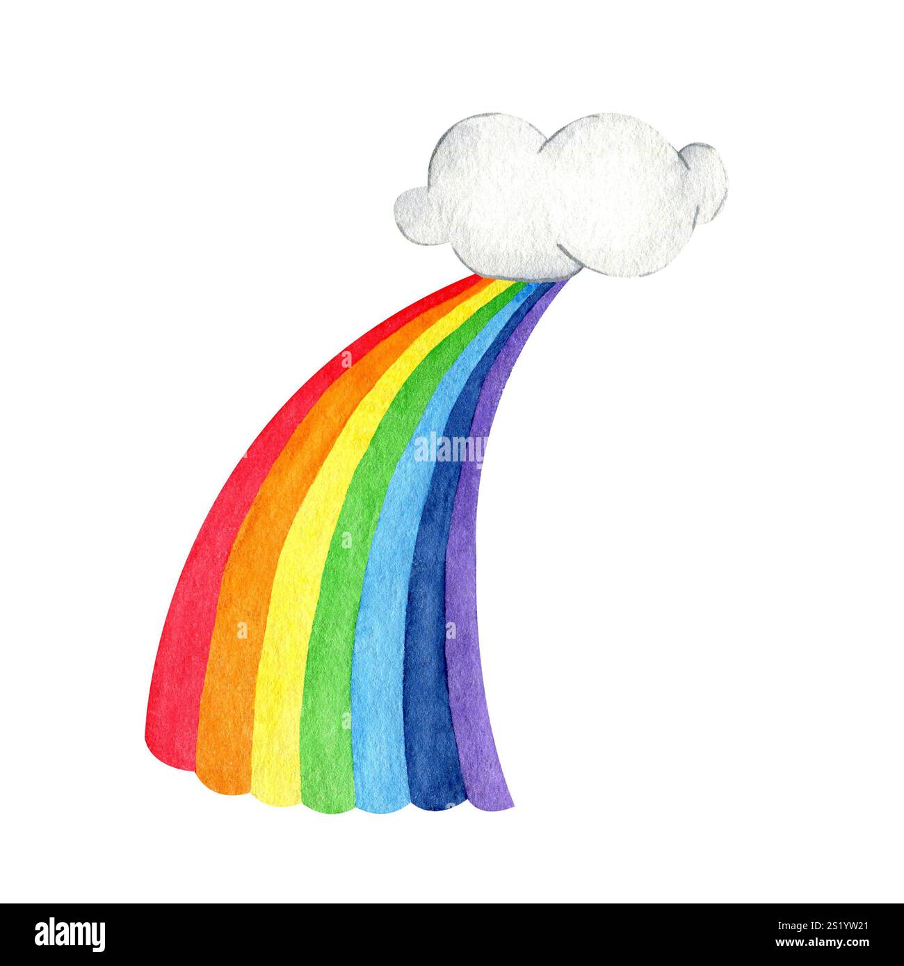 Watercolor hand drawn rainbow with cloud isolated on white background ...