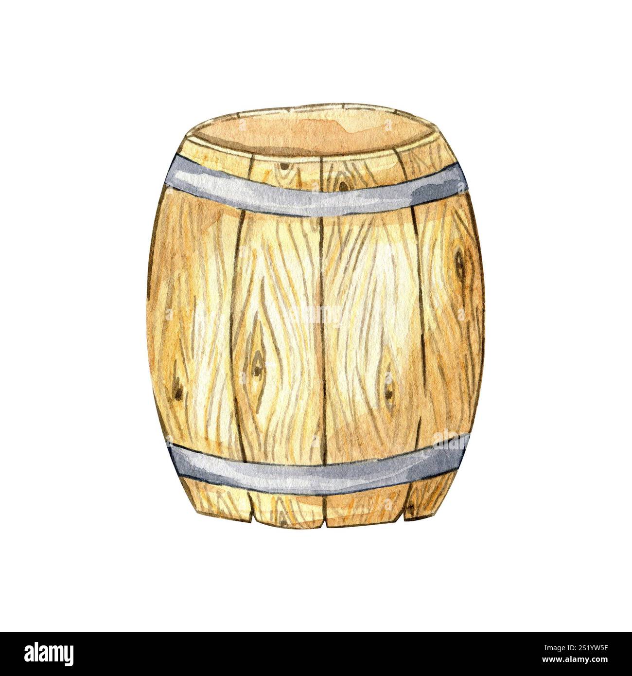 Watercolor hand painted brown wooden barrel isolated on white ...
