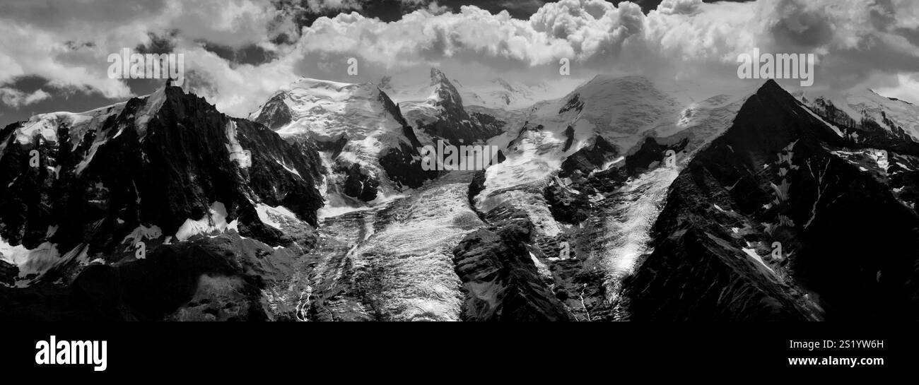 Panorama of a snowy Mont Blanc massif from Le Brevent, Chamonix, Haute ...