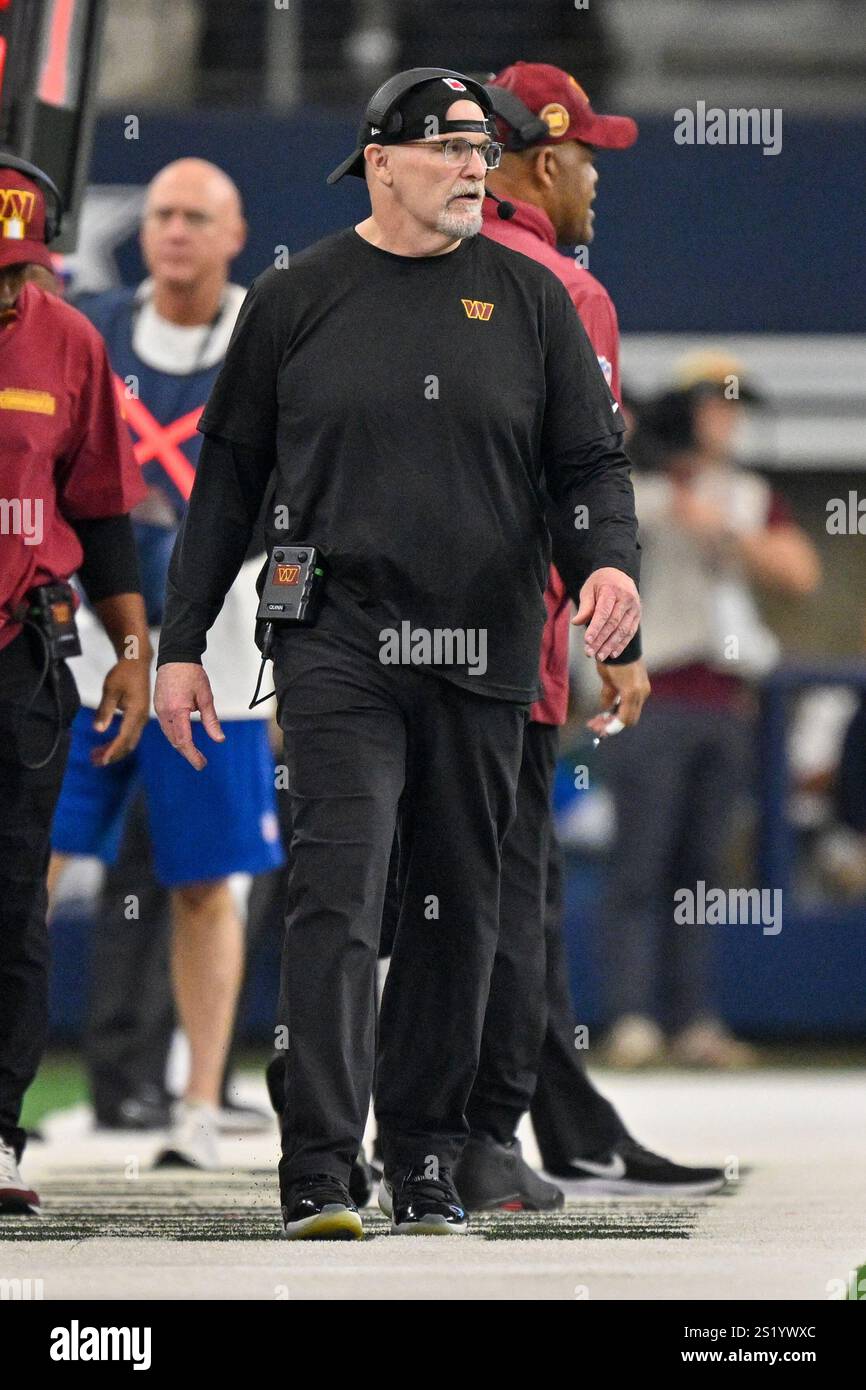 Washington Commanders head coach Dan Quinn looks on during the first ...