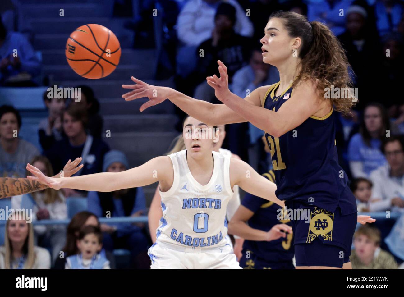 Notre Dame forward Maddy Westbeld, right, passes against North Carolina ...
