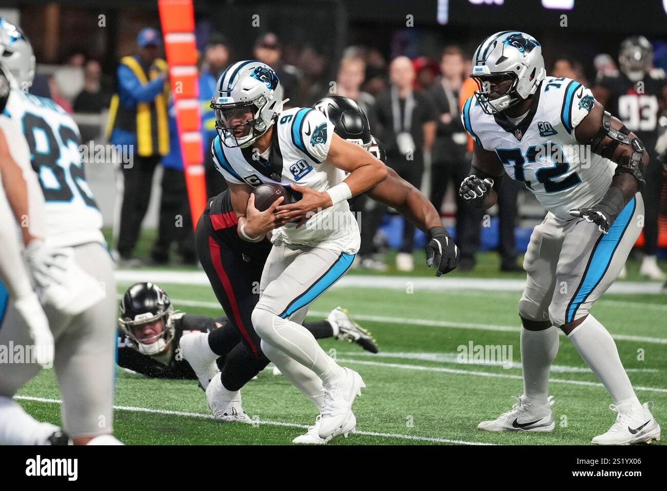 Carolina Panthers quarterback Bryce Young scores against the Atlanta ...