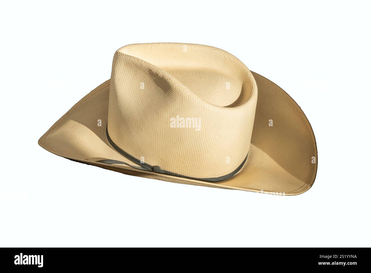 Cowboy hat isolated with hat band shows crimped top with shadows that ...